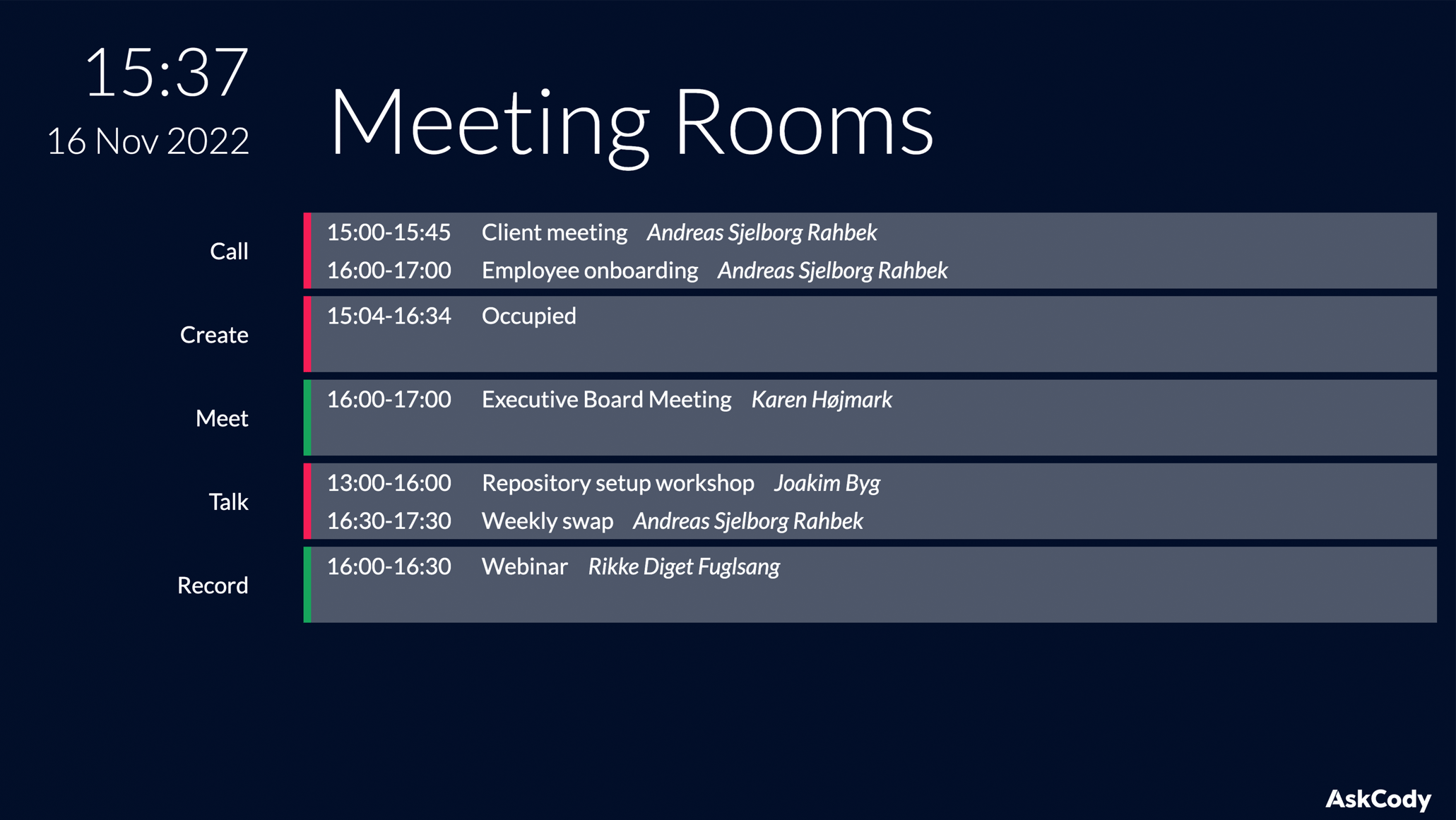 Meeting Room Dashboards Layouts