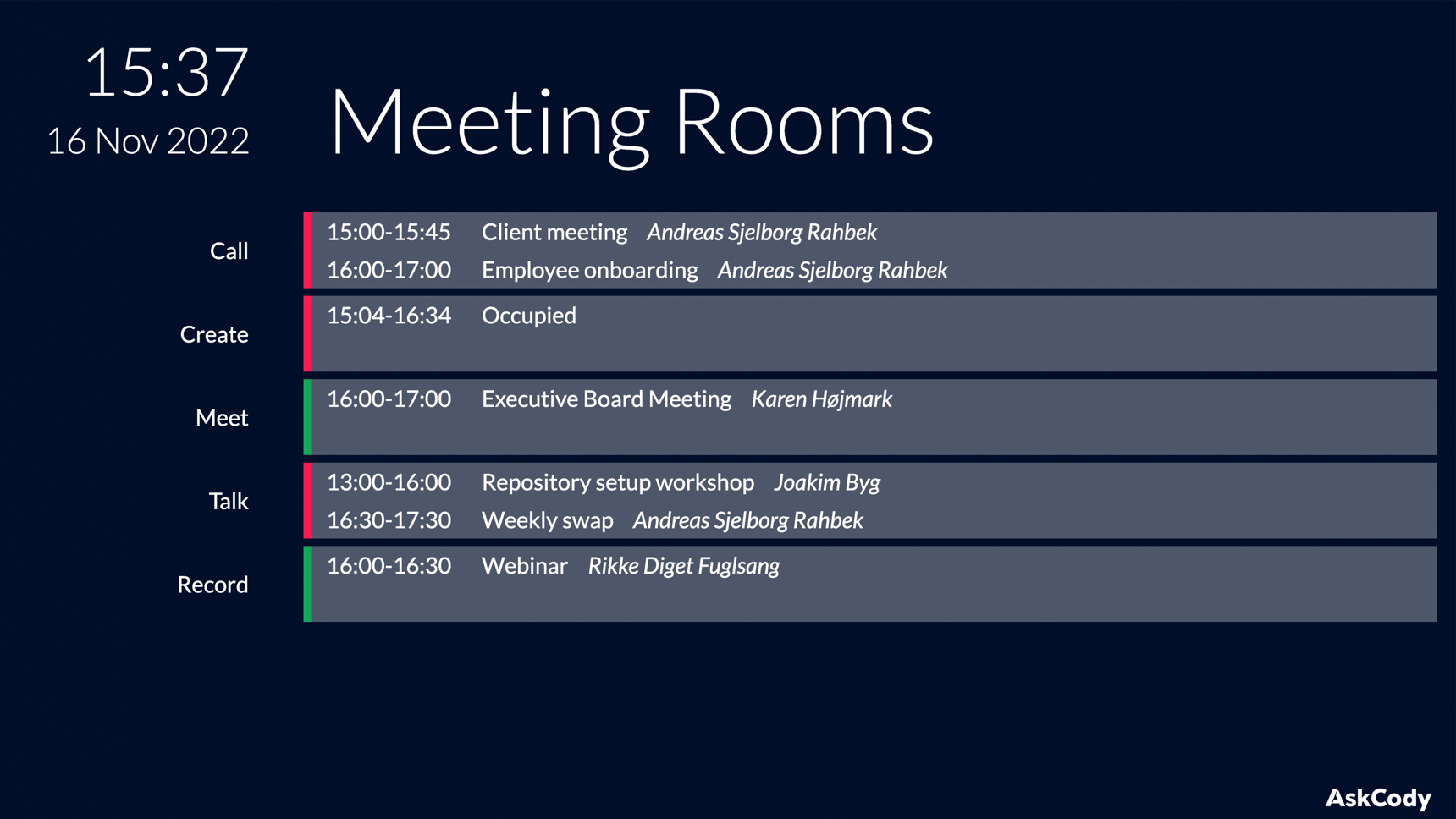 Meeting Room Dashboards Layouts