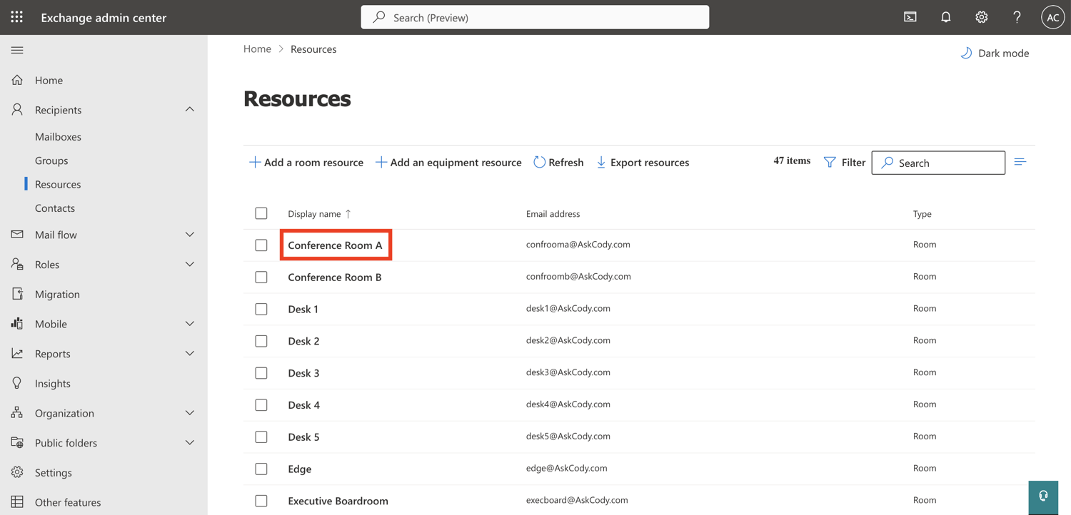 How to change the auto-response text from meeting rooms in Exchange