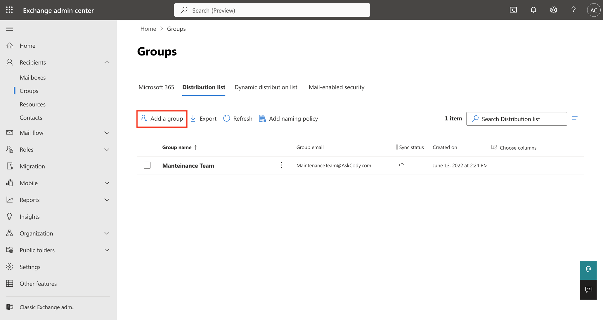 How to configure a Distribution Group