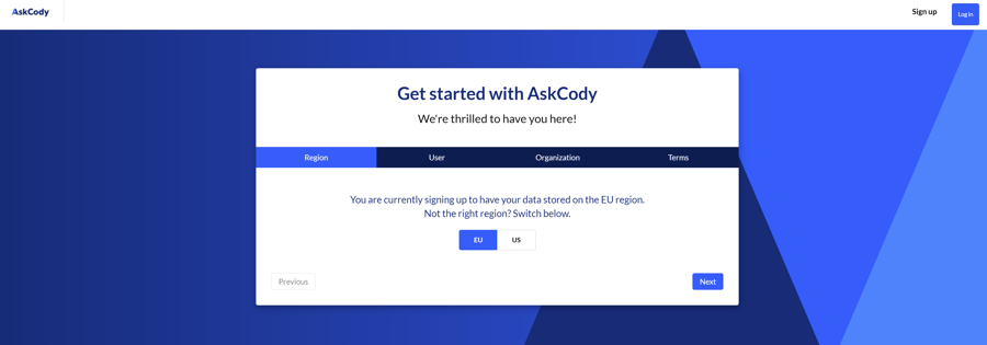 Sign up to the AskCody Platform