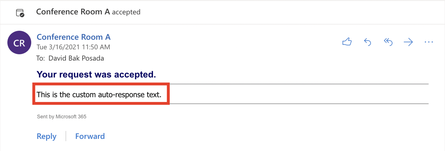 How to change the auto-response text from meeting rooms in Exchange